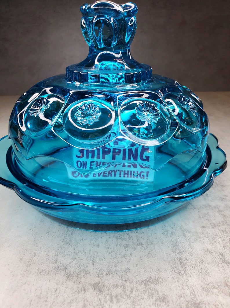 L. E. Smith Aqua Moon & Stars Butter or Candy Dish Vintage - Etsy