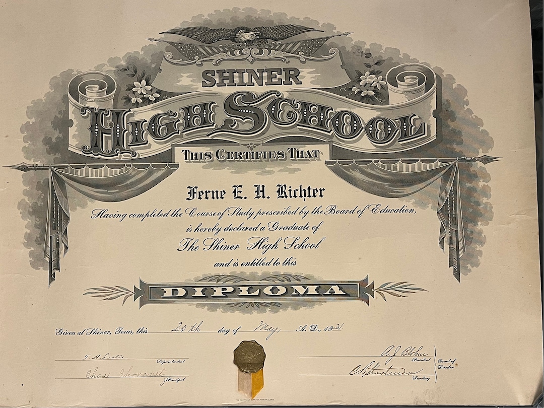 Antique Diploma - Shiner High School - Texas 1921 - Etsy