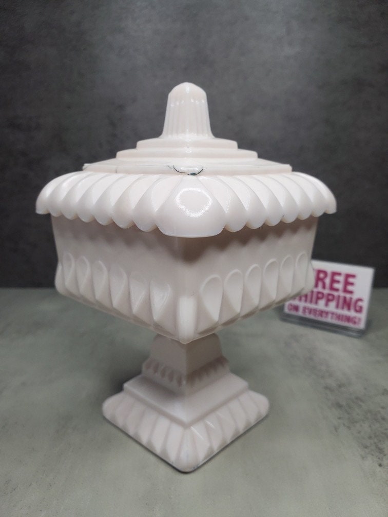 Vintage Fenton Pink Milk Glass Pedestal Candy Dish With Lid Etsy