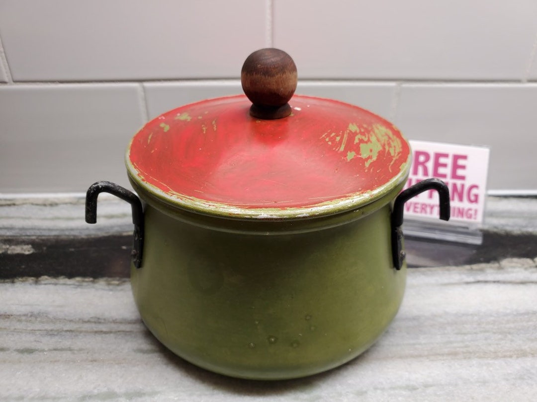 Vintage Small Pot With Lid - Red and Green - Made in Italy - Etsy
