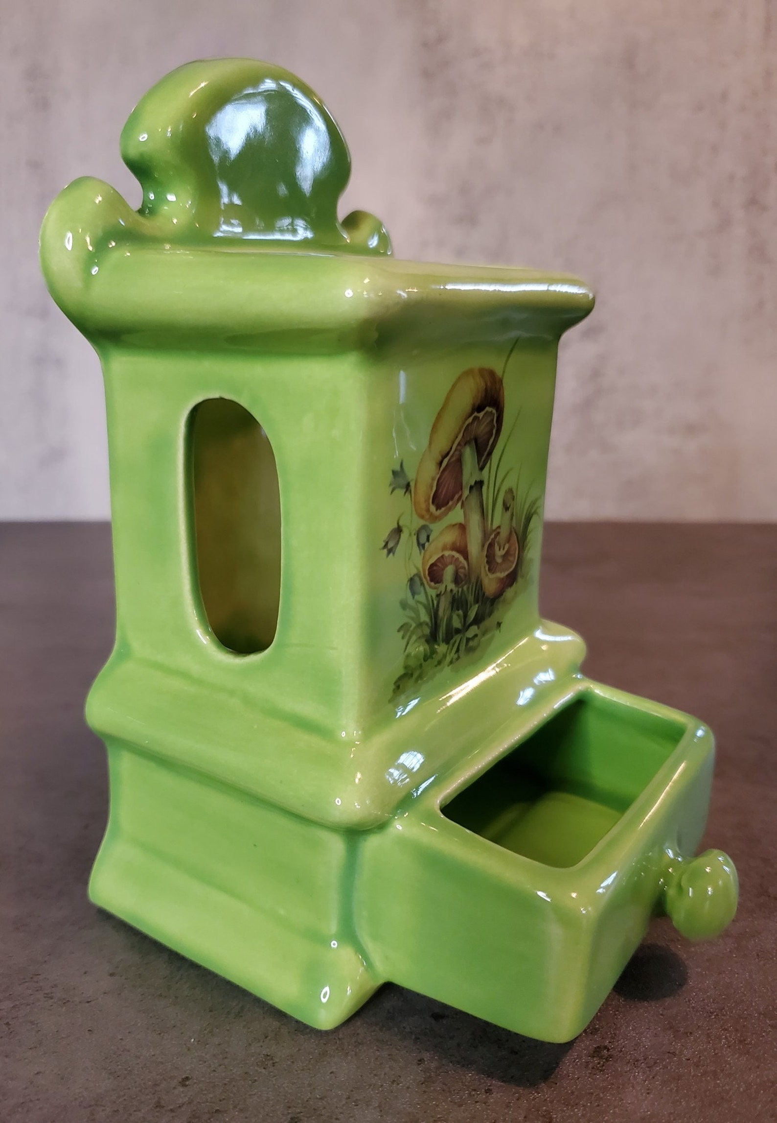 Green Ceramic Matchbox Holder Mushrooms Vintage - Etsy