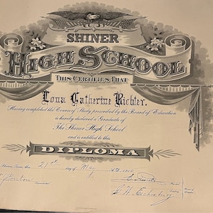 Antique Diploma - Shiner High School - Texas 1925 - Etsy