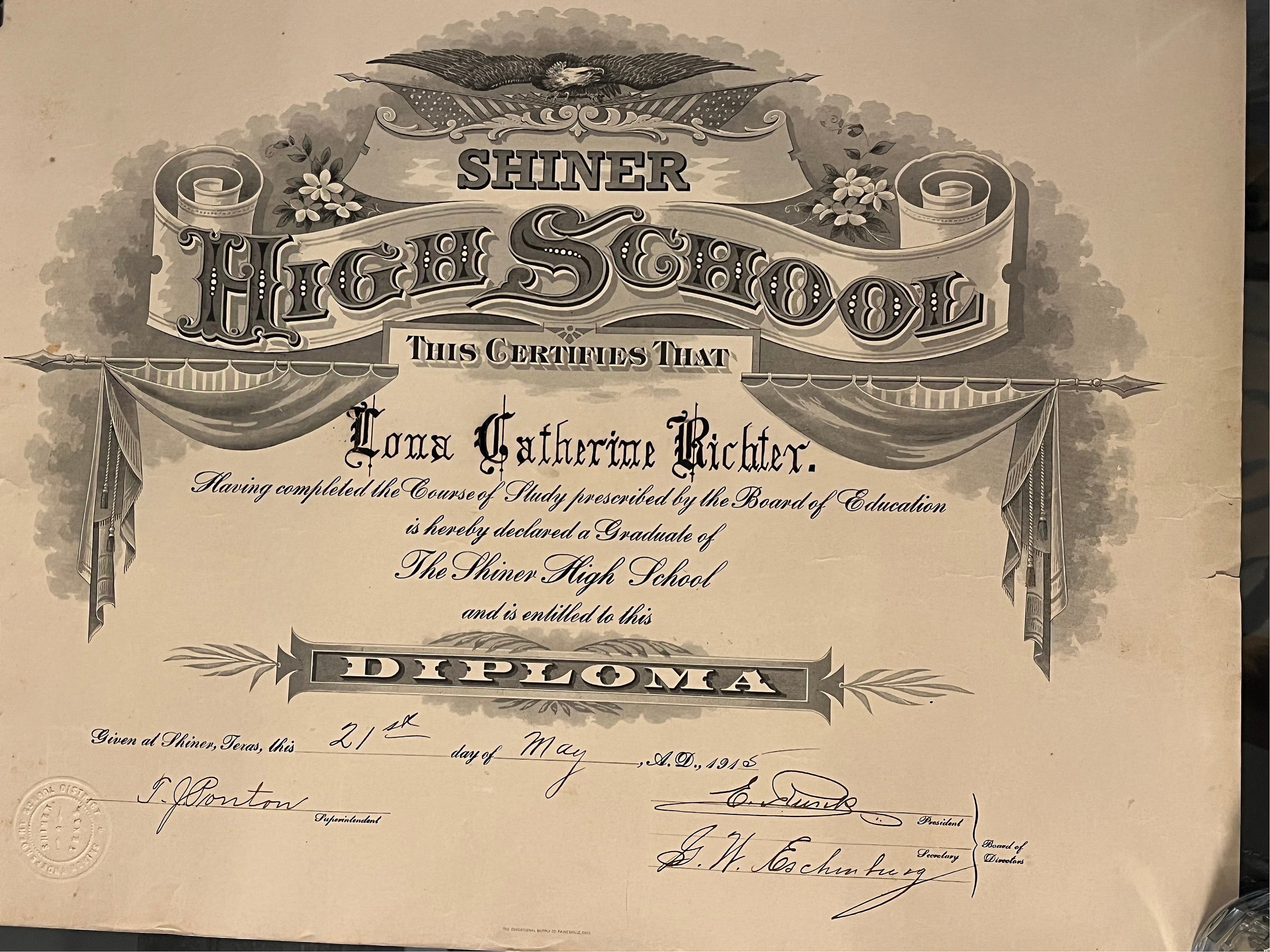Antique Diploma - Shiner High School - Texas 1925 - Etsy