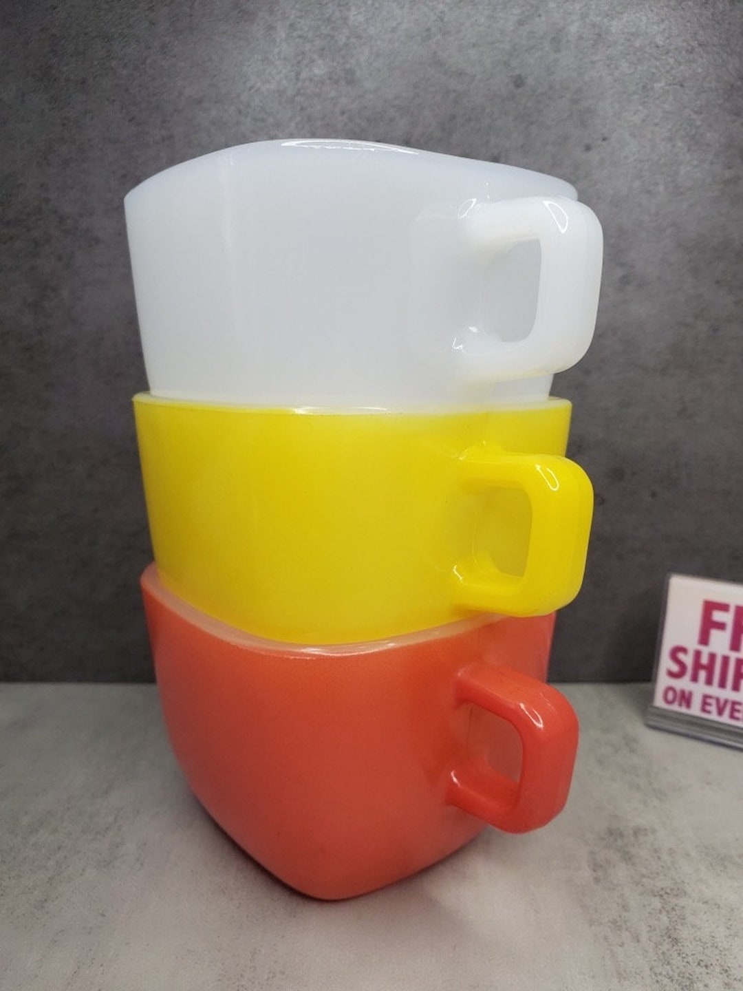 Vintage Glasbake Mug Set 0f 3 - Square Milk Glass Mugs - Stackable - Etsy