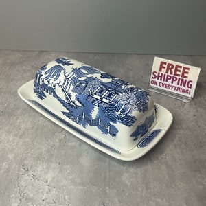 Vintage Churchill Blue Willow Pattern Butter Dish Blue & White - Etsy