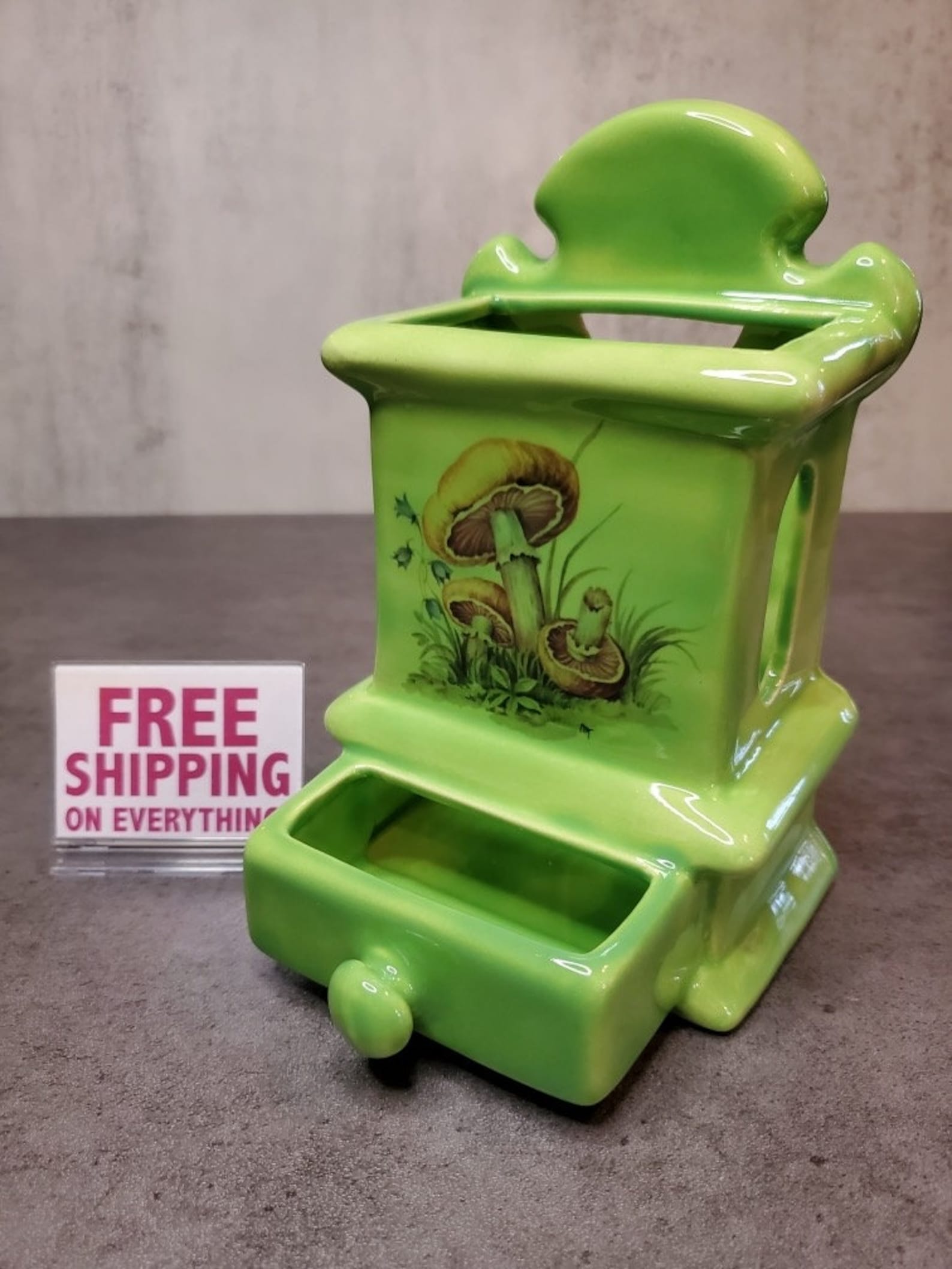 Green Ceramic Matchbox Holder Mushrooms Vintage - Etsy