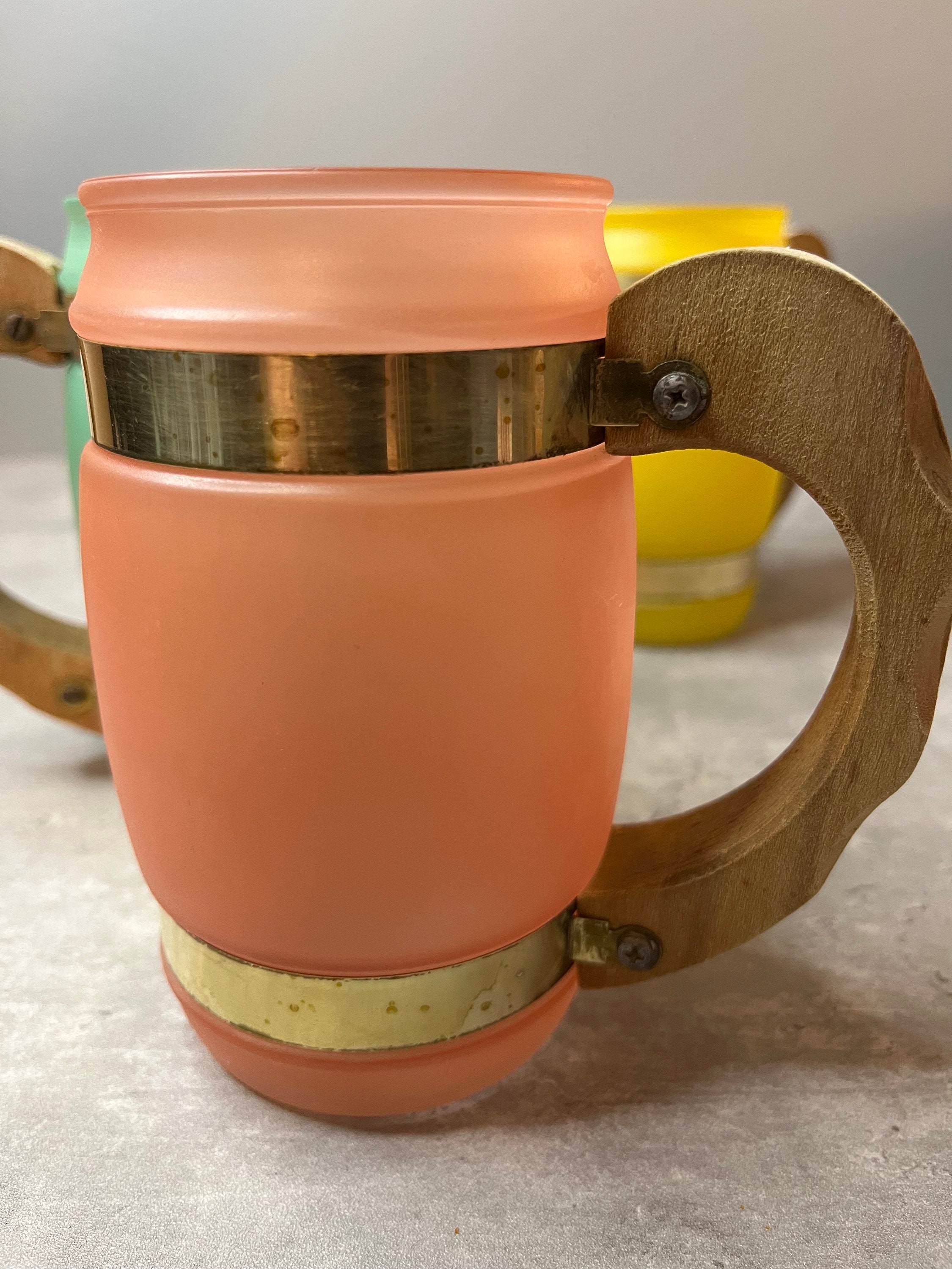 Set of 4 Siesta Ware Color Frosted Glass Mugs With Wooden - Etsy
