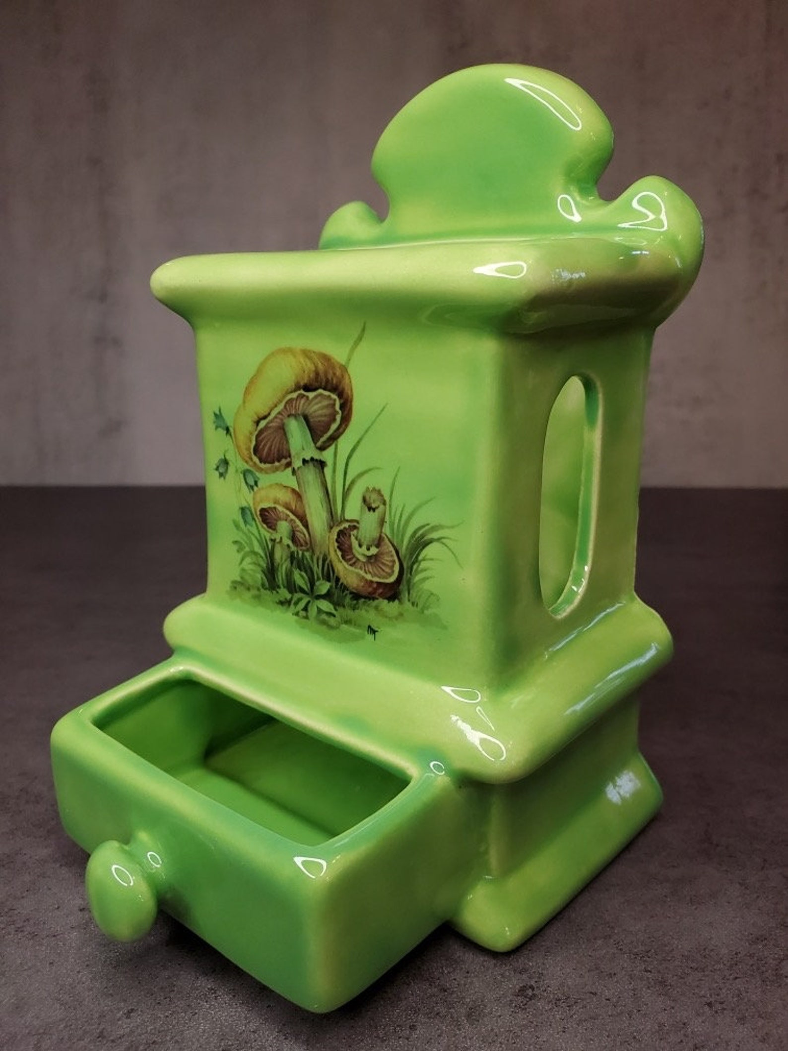 Green Ceramic Matchbox Holder Mushrooms Vintage - Etsy