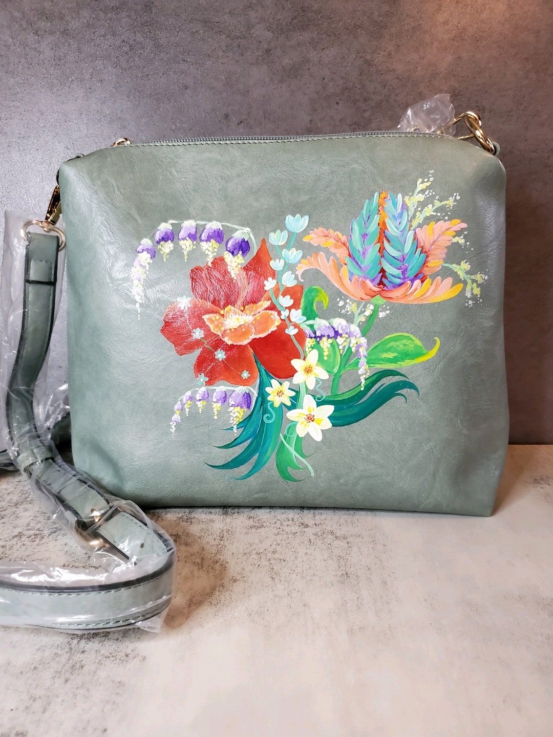 Hand Painted Purse - Floral Design - One of Kind - Etsy