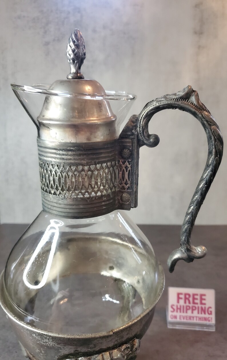 Silver Plated Glass Carafe Vintage - Etsy