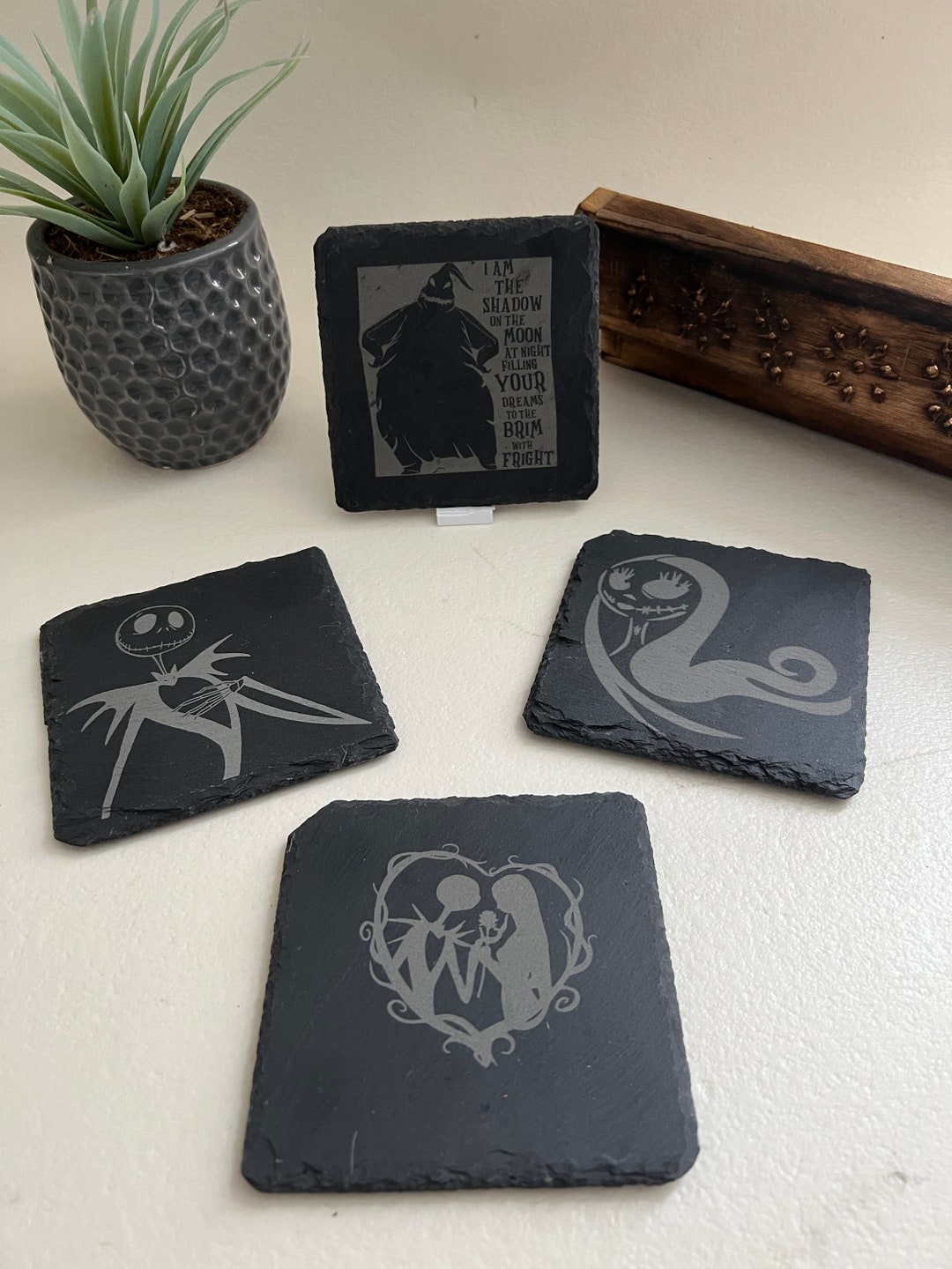 The Nightmare Before Christmas Gothic Slate Coaster Set Jack & Sally ...