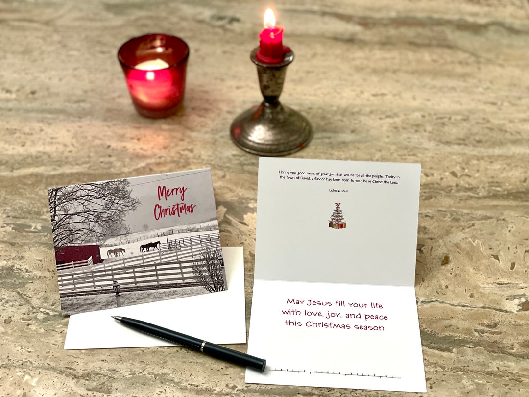 Christmas Cards With Snowy Winter Scenes of Rural Barns and Trees ...