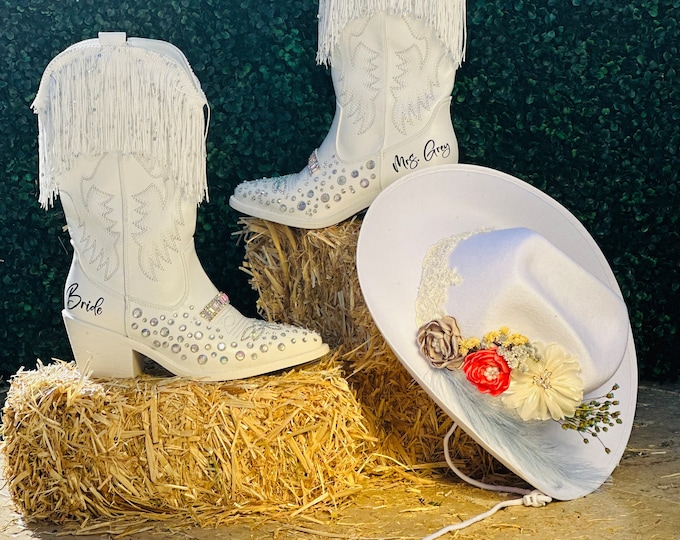 Rhinestone Cowgirl Boots White Crystal AB Boots Bachelorette Party ...