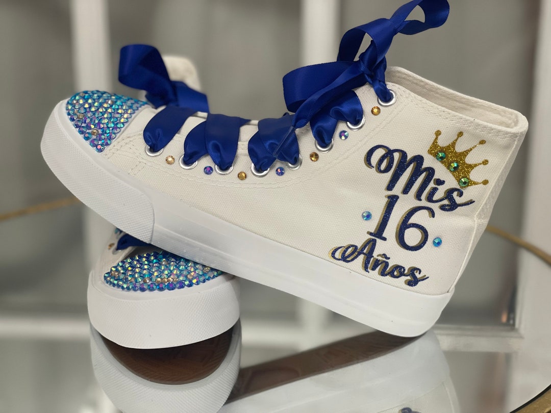 Party Style Sweet 16 Custom Shoes | Blue & Gold Personalized Gift ...