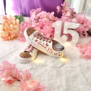 Butterfly Style | Rose Gold Sweet 15 Custom Sneakers | Quinceañera ...