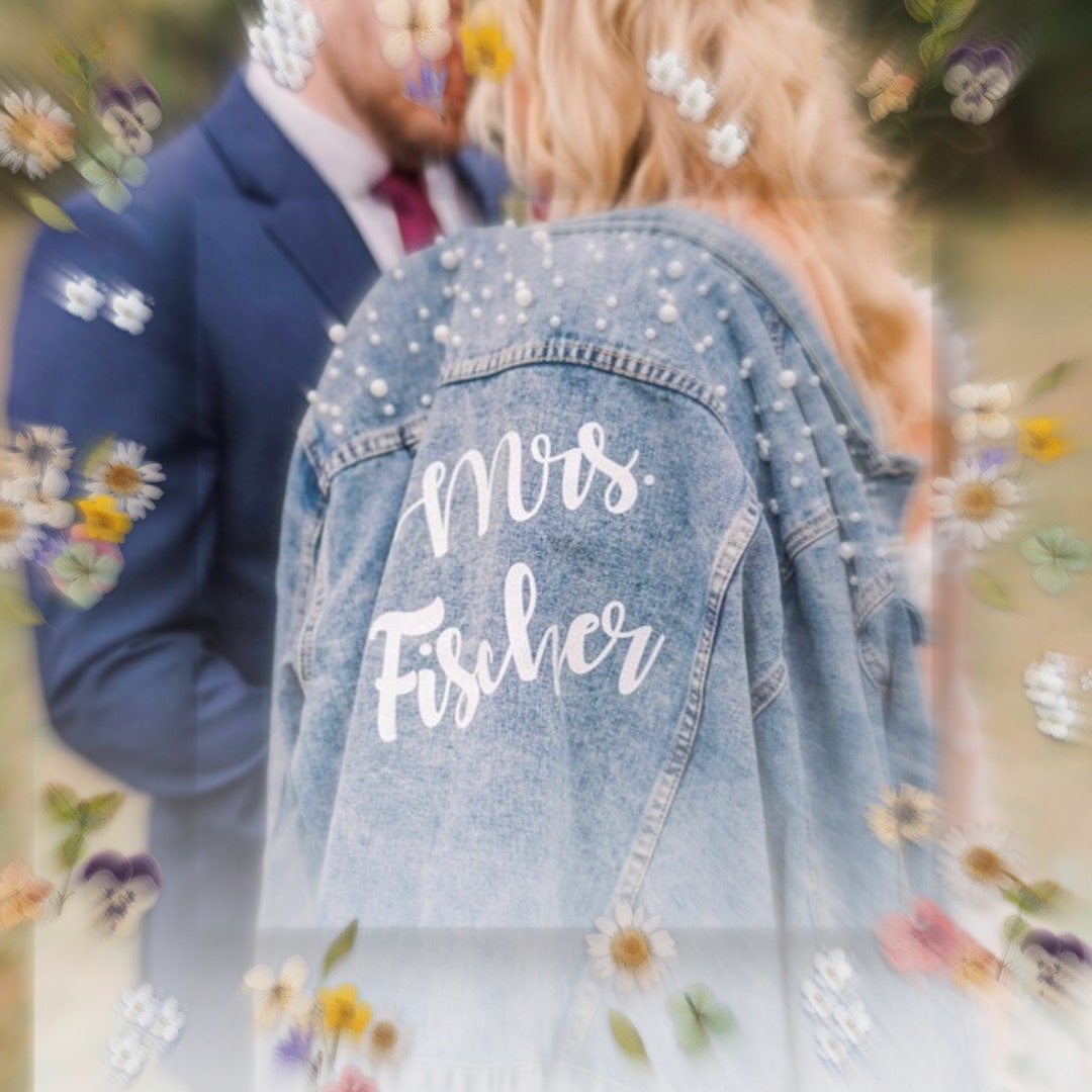 Personalized Bridal Denim Jacket | Embroidered Pearl Wedding Jacket - Etsy
