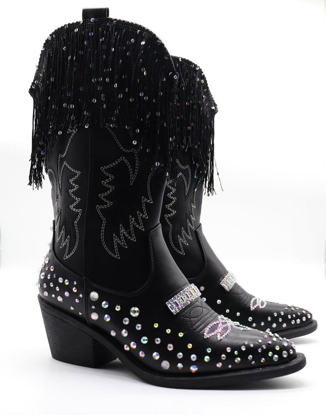 Black Bridal Cowboy Boots With Rhinestones | Personalized Wedding ...