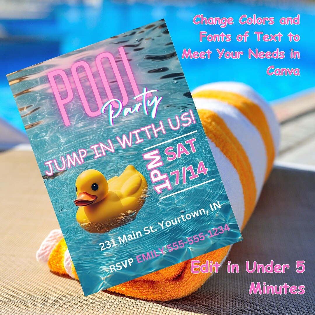 Pool Party Invitation Pool Party Text Invitation Editable - Etsy