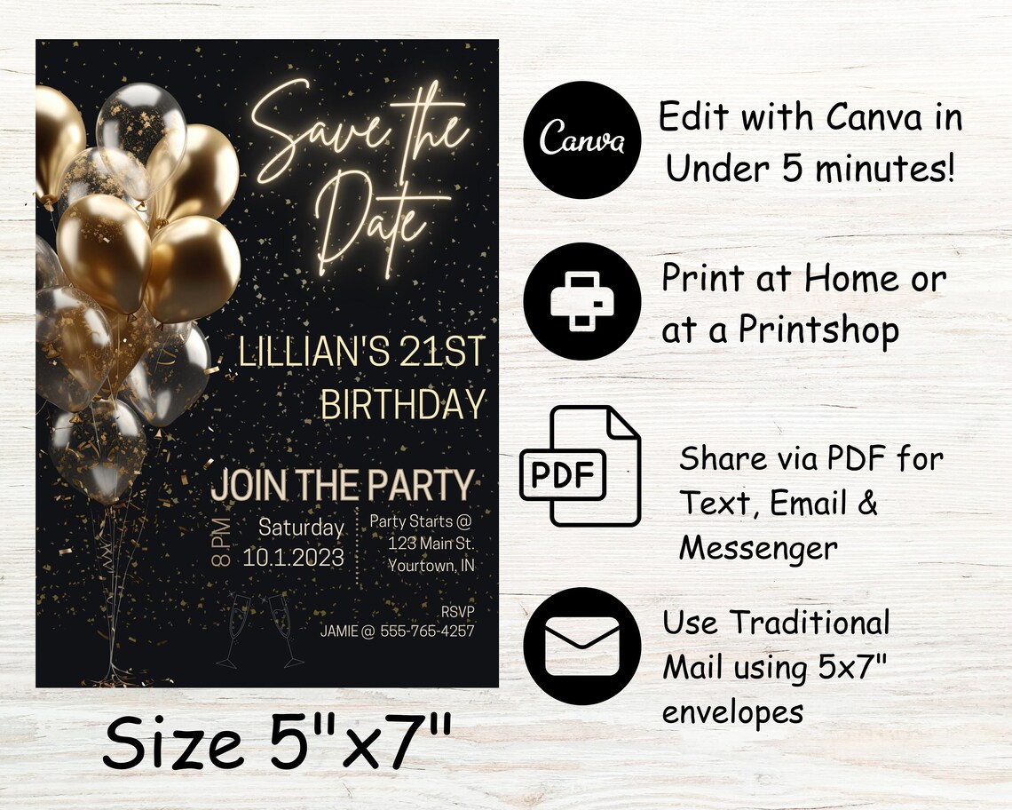 Editable Birthday Party Invitation 21st Birthday Invite - Etsy