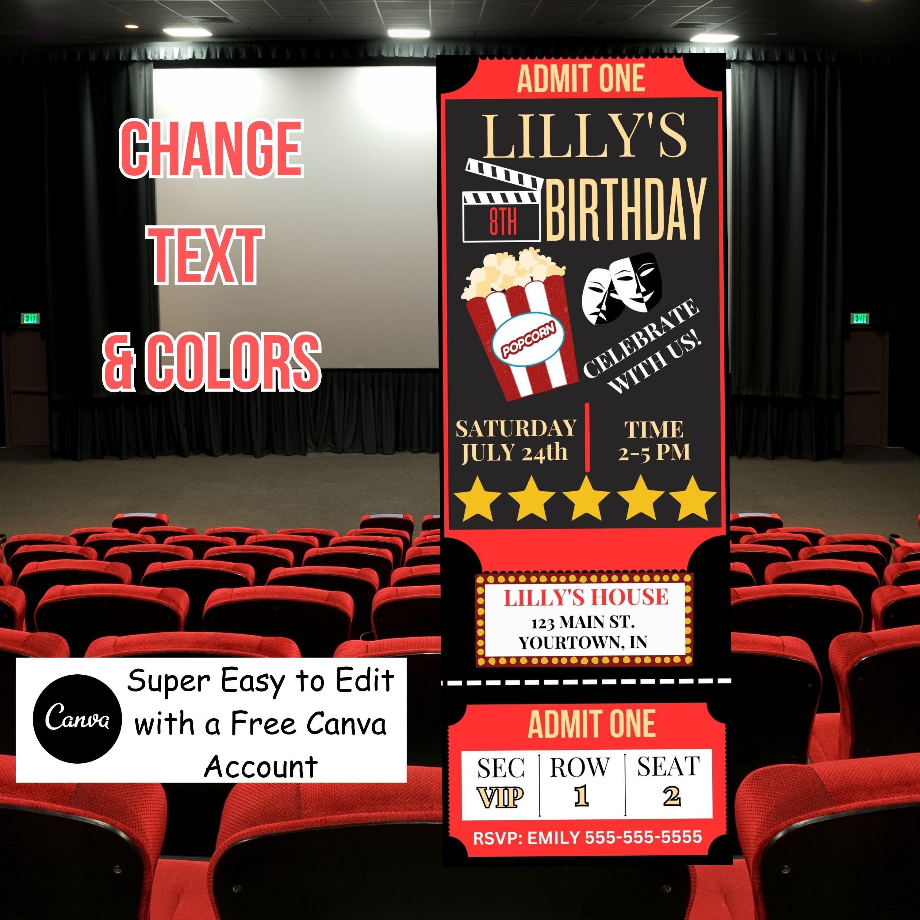 Movie Ticket Invitation Movie Birthday Party Invitation Movie Party ...
