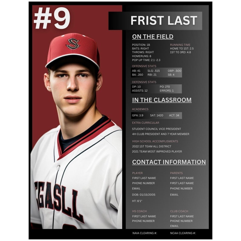 Athlete Individual Profile Sheet College Recruitment Sheet Softball ...