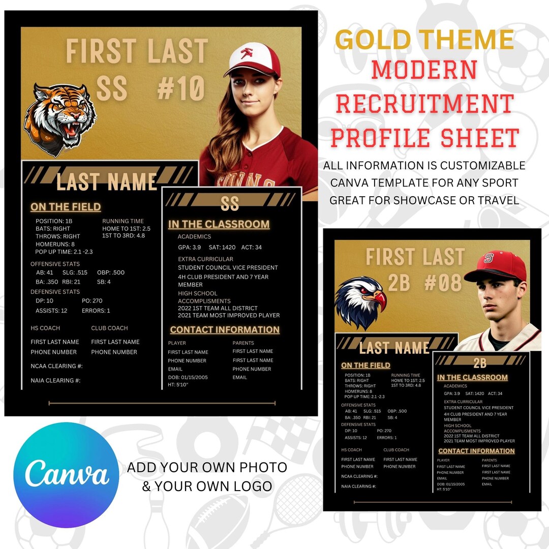 Athlete Individual Profile Sheet College Recruitment Sheet Softball ...