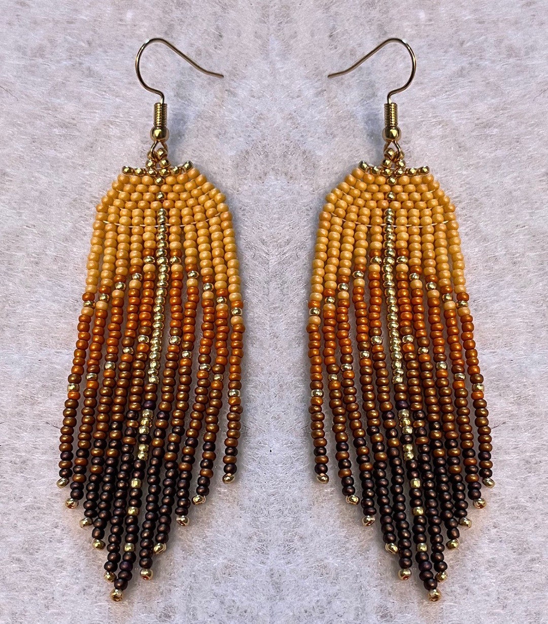 Autumn Ombré Beaded Earrings, Fall Leaf Earrings, Gold Beaded Earrings ...