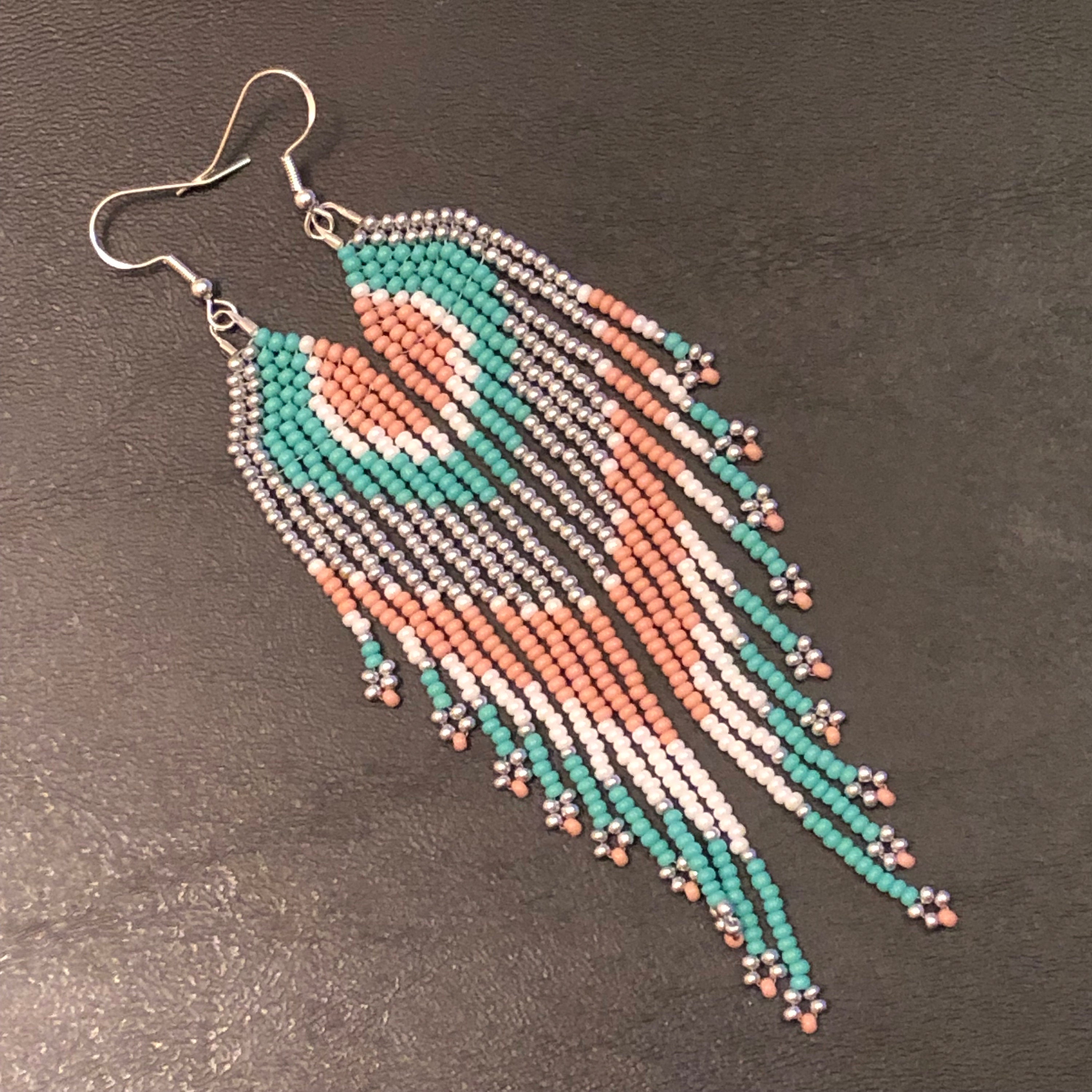Feather Fringe Beaded Earrings, Seed Bead Earrings, Wings Earrings ...