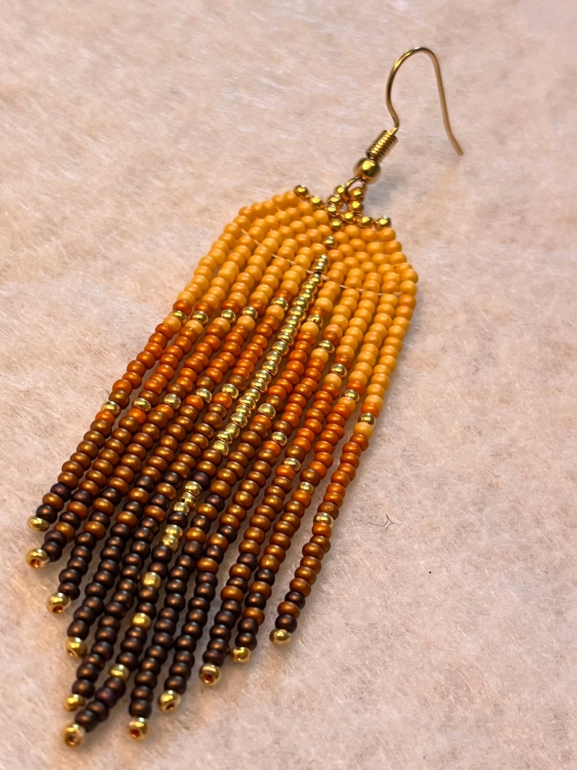 Autumn Ombré Beaded Earrings, Fall Leaf Earrings, Gold Beaded Earrings ...