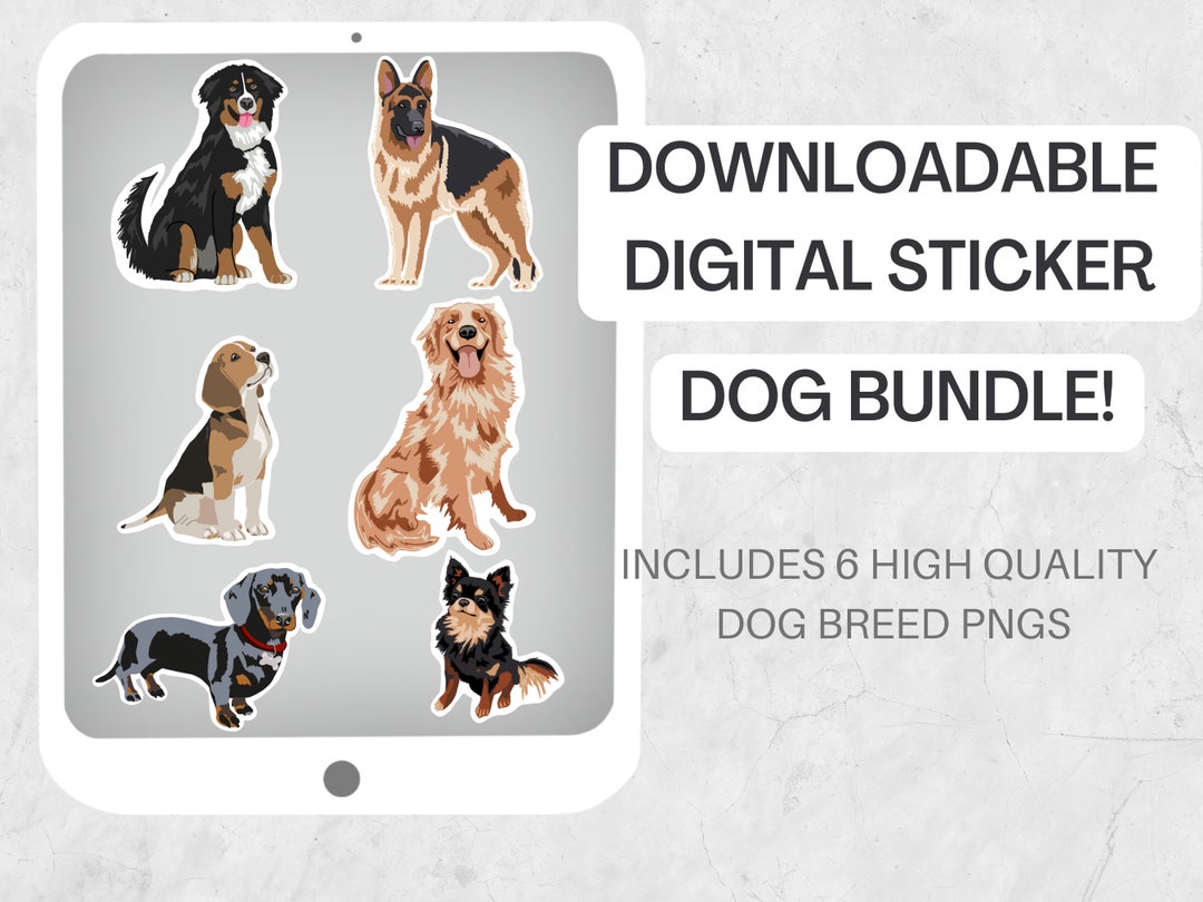 6 Dog Breeds Digital Sticker Bundle Png-digital - Etsy