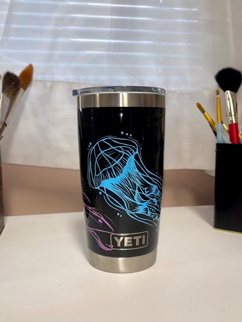 Handpainted Water Bottle 20oz Yeti Neon Jellyfish Art Unique Gift ...