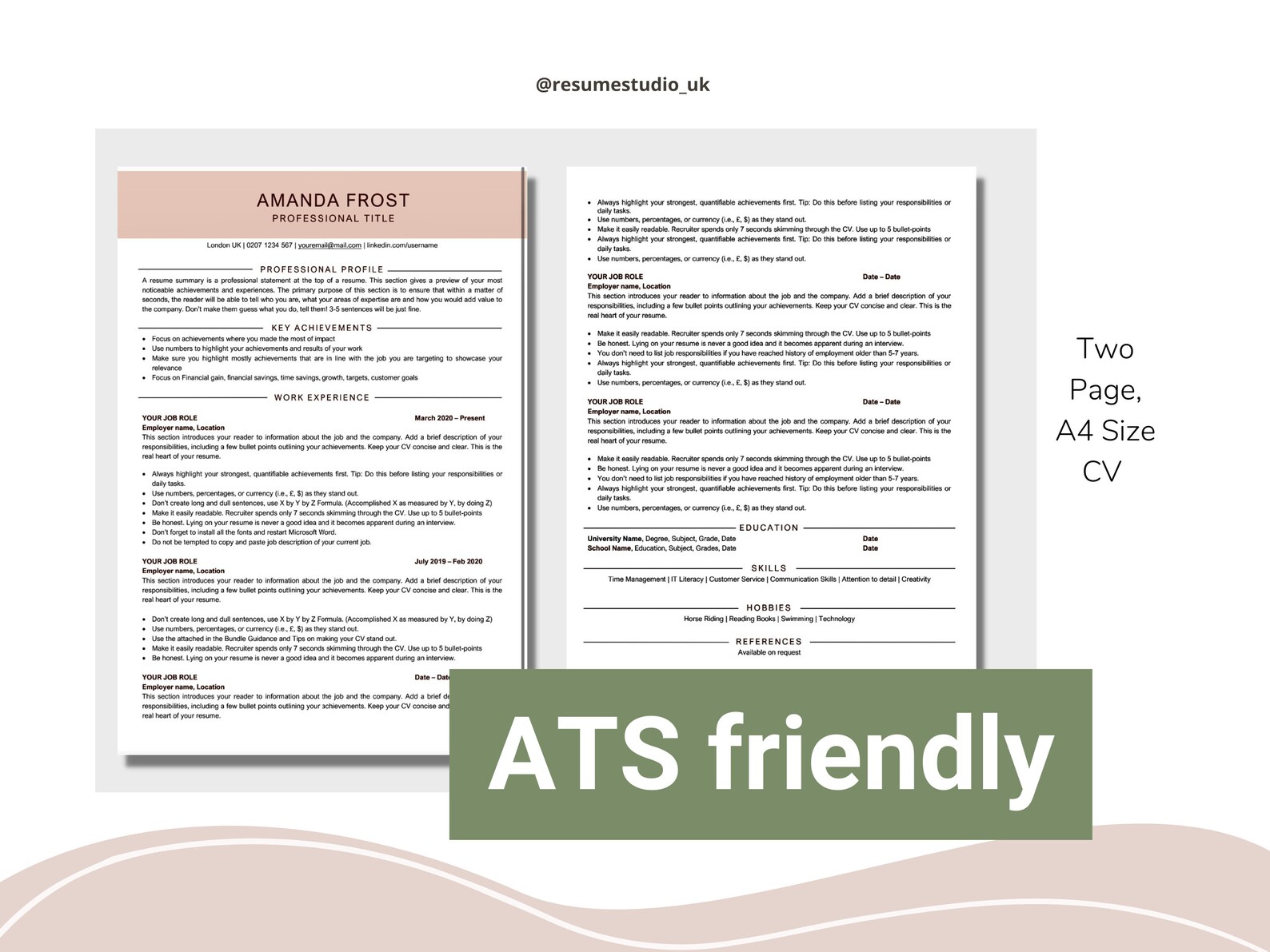 ATS Friendly Resume Template for Word, Resume Template Word, ATS ...