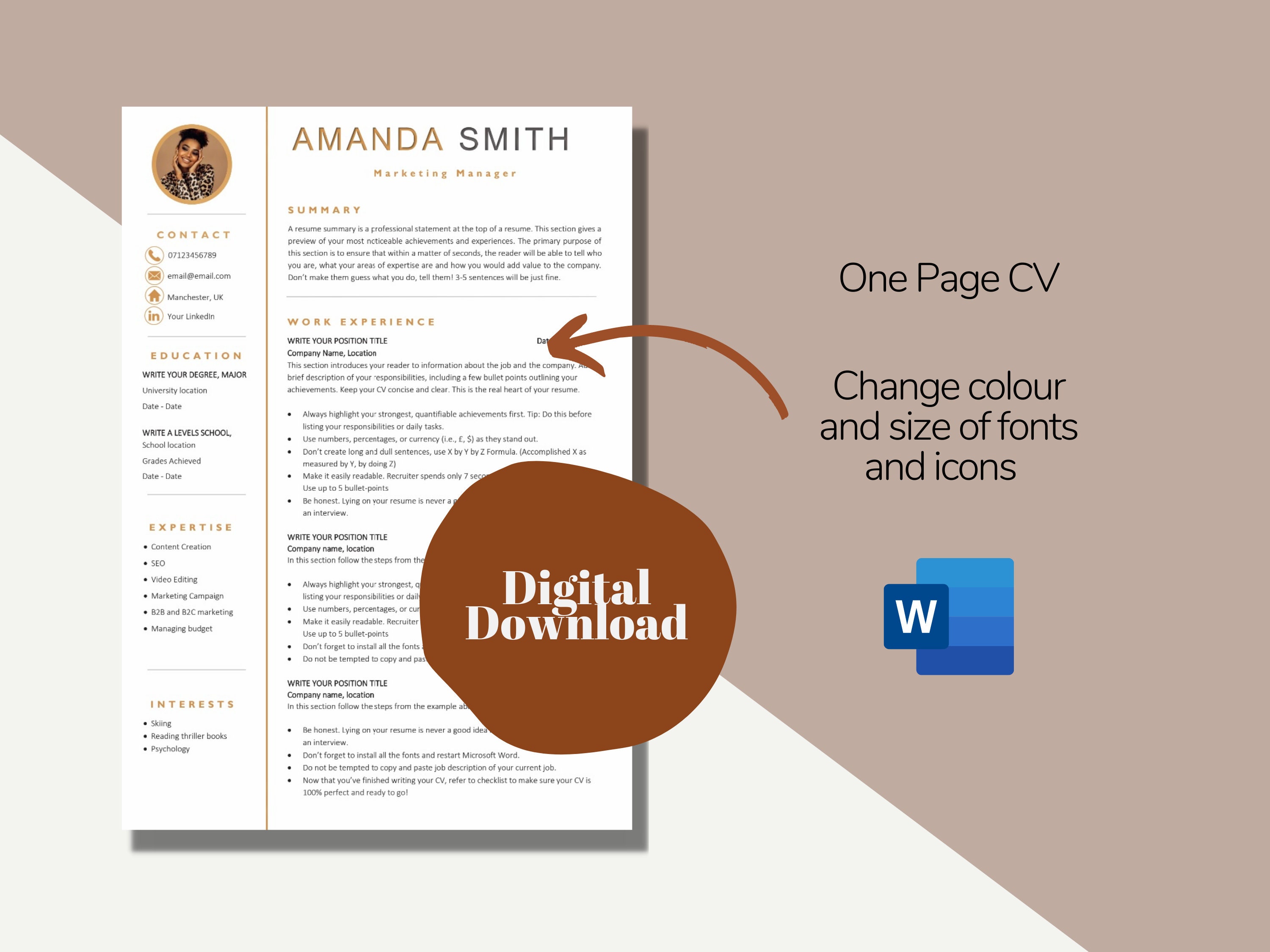 2 Page Professional Clean Resume Template, Cover Letter and References ...