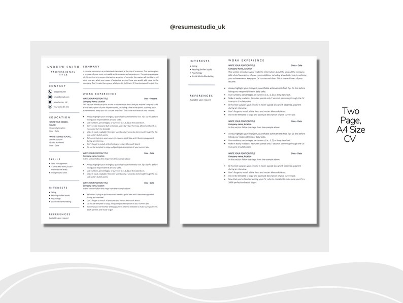 2 Page Professional Resume| Template Cover Letter and References ...