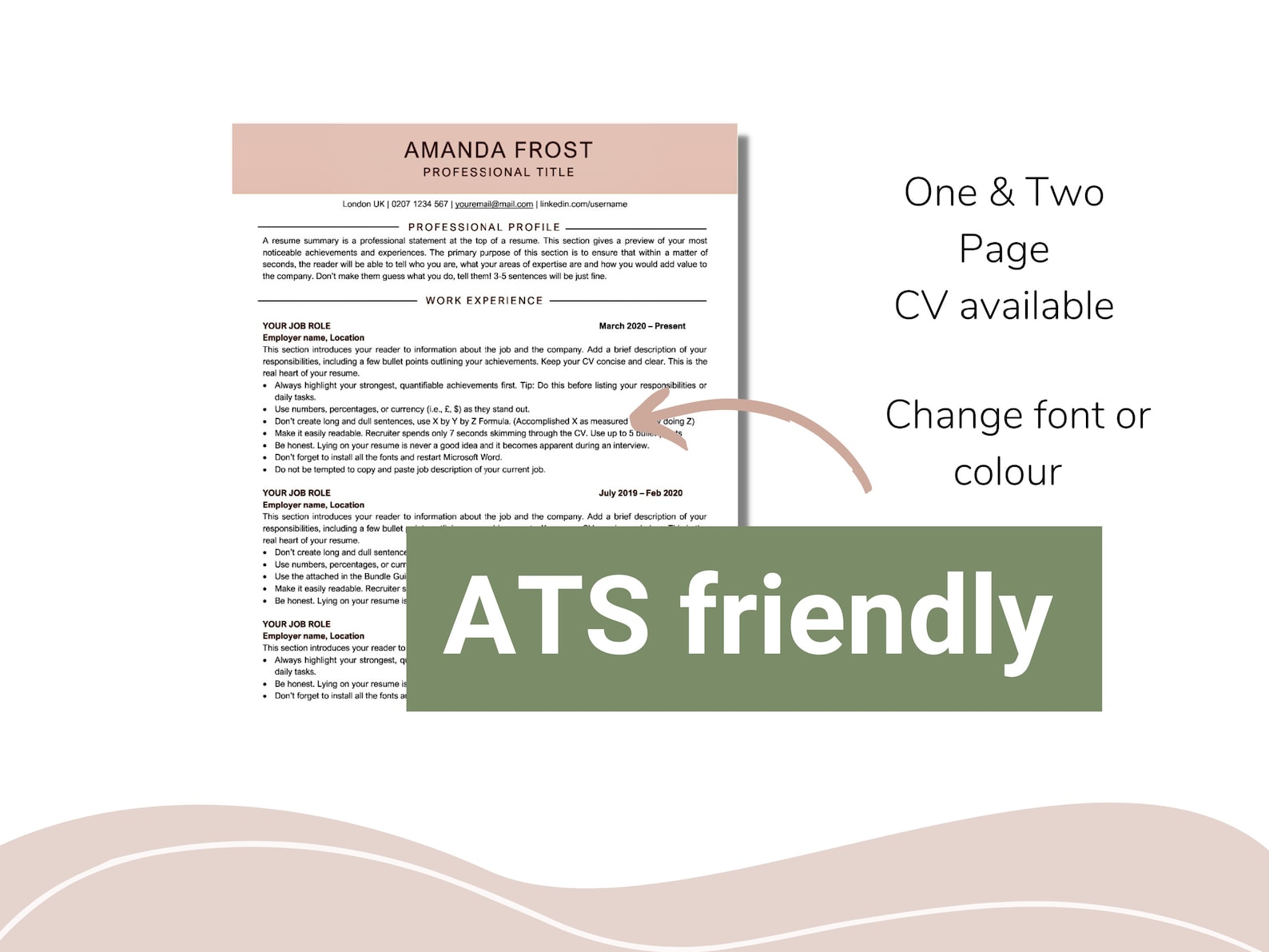 ATS Friendly Resume Template for Word, Resume Template Word, ATS ...