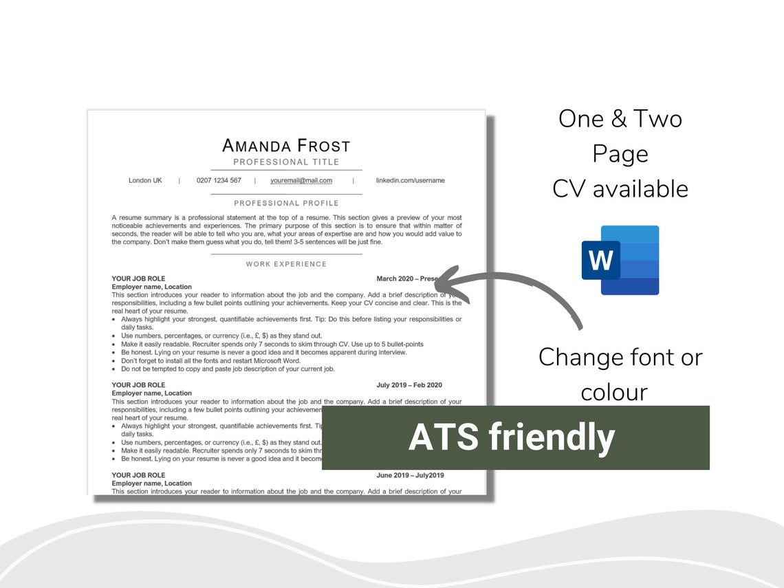 ATS Friendly Resume Template for Word, Resume Template , ATS Functional ...