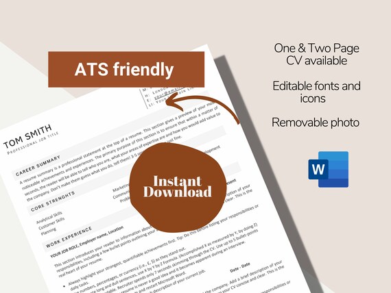 ATS Friendly Resume Template for Word Clean Template Word | Etsy