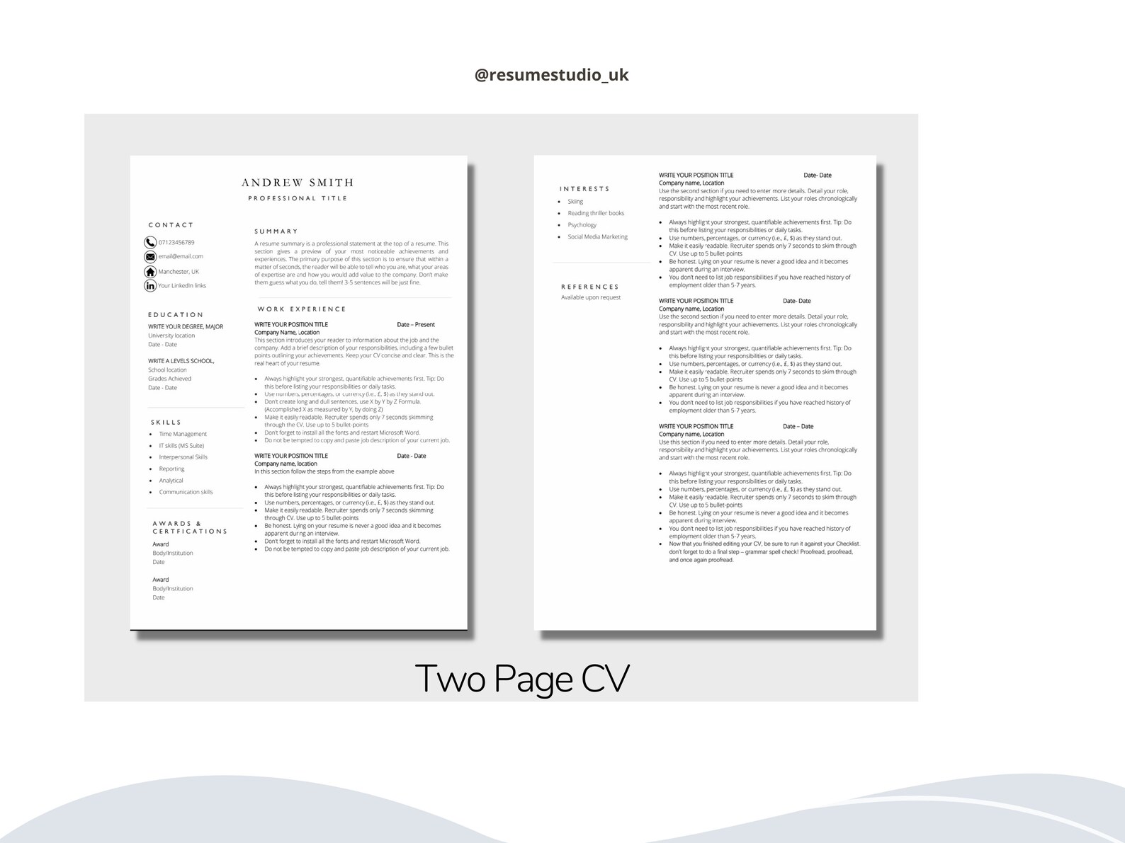 2 Page Professional Clean Resume| Template Cover Letter and References ...
