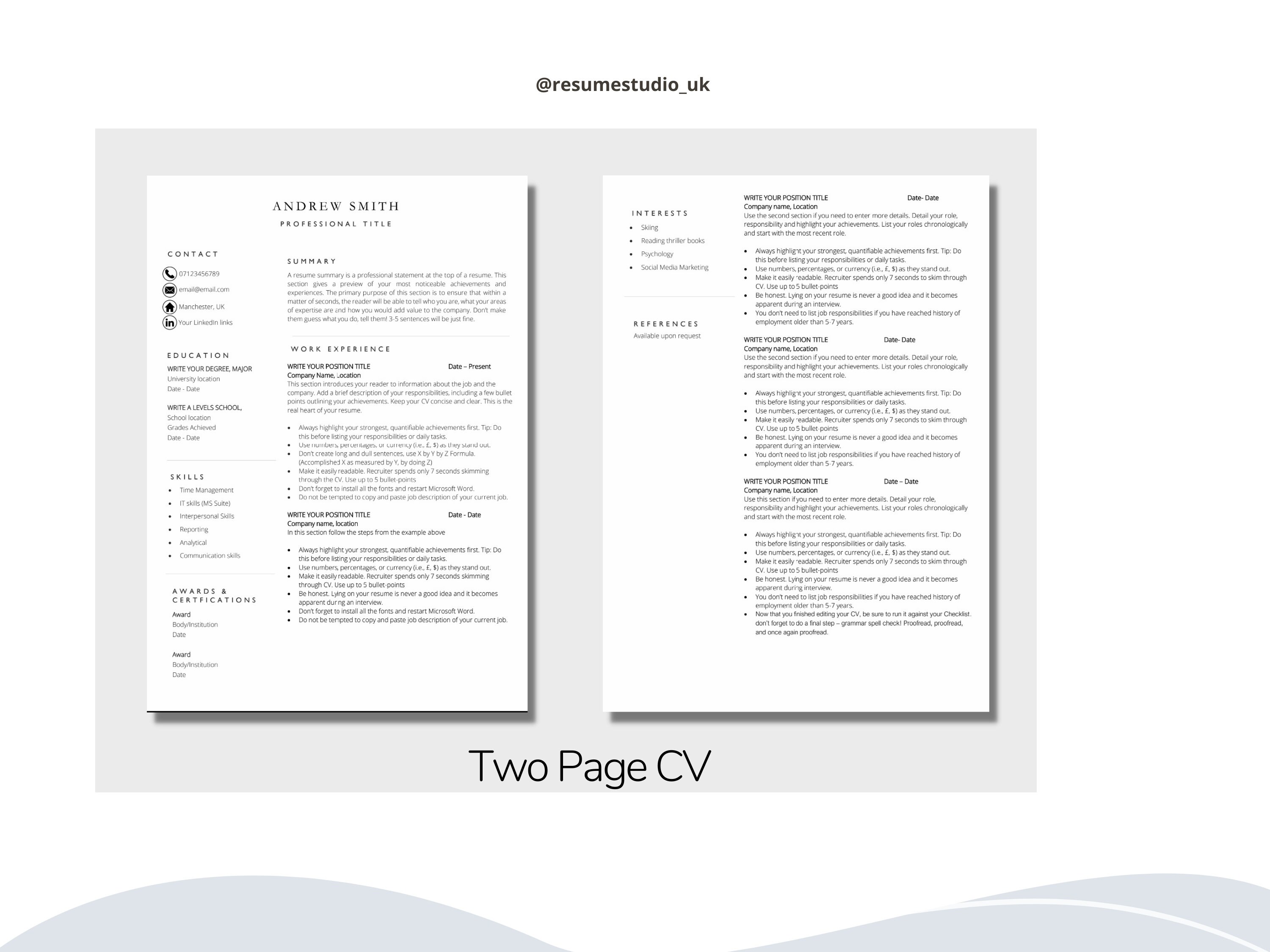 2 Page Professional Clean Resume| Template Cover Letter and References ...