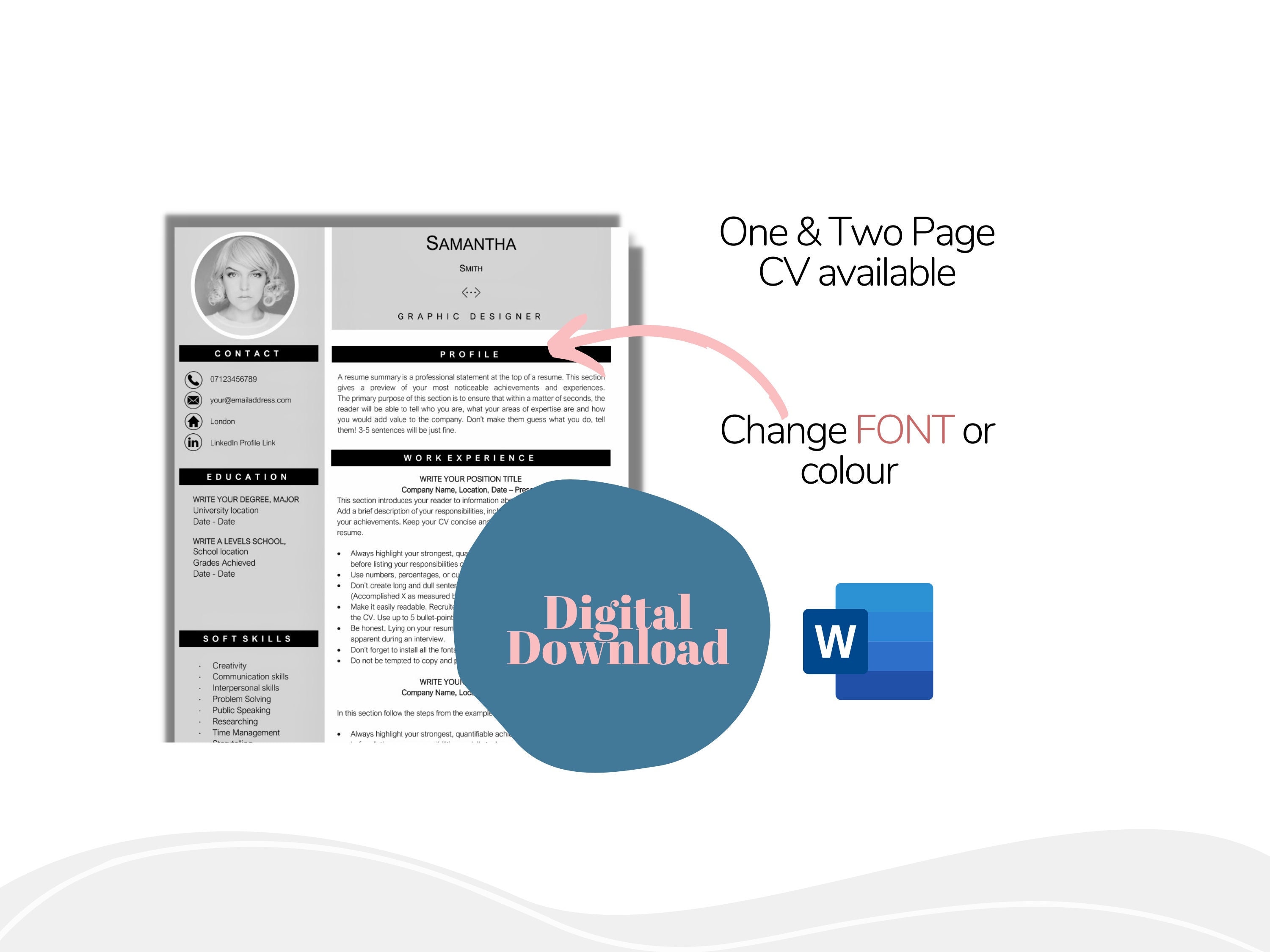 CV Template With Photo, Professional Resume Template for Word , Clean ...