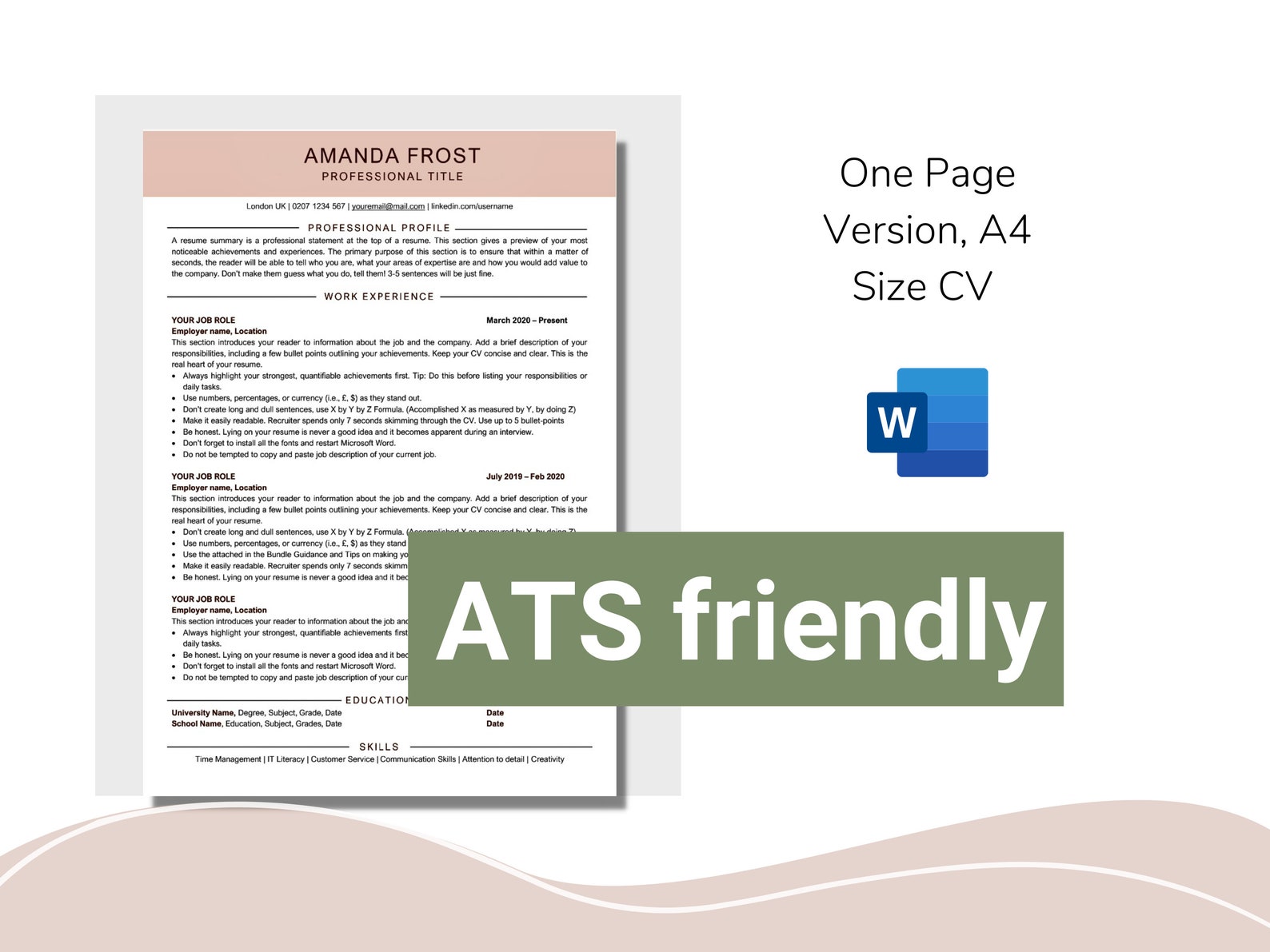 ATS Friendly Resume Template for Word, Resume Template Word, ATS ...