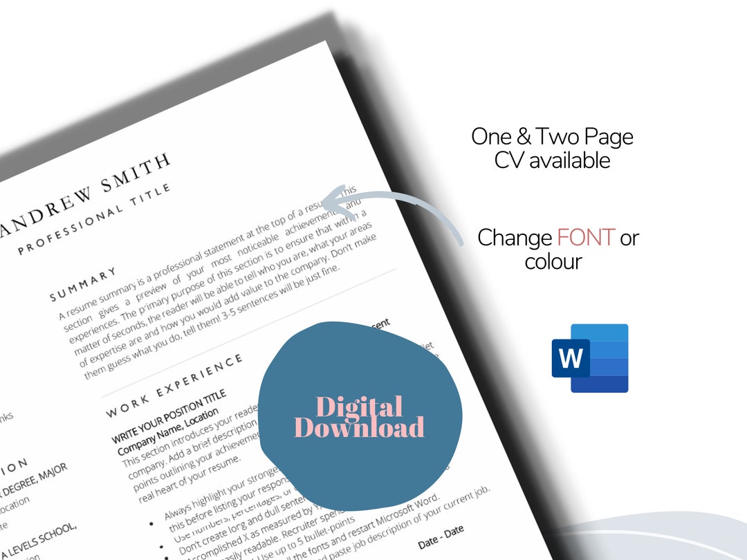 2 Page Professional Clean Resume| Template Cover Letter and References ...