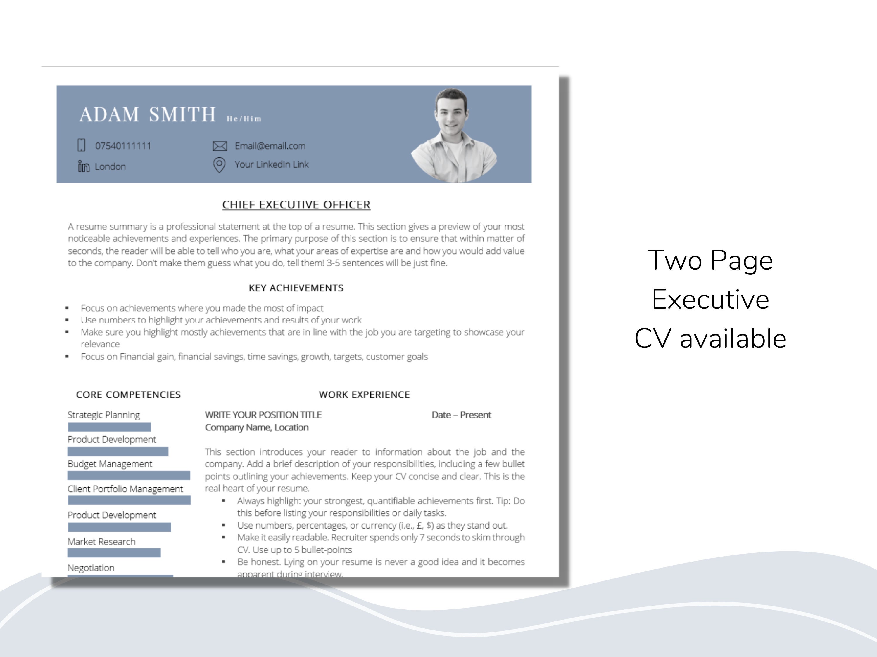 2 Page Executive Resume Template| Cover Letter and References Template ...