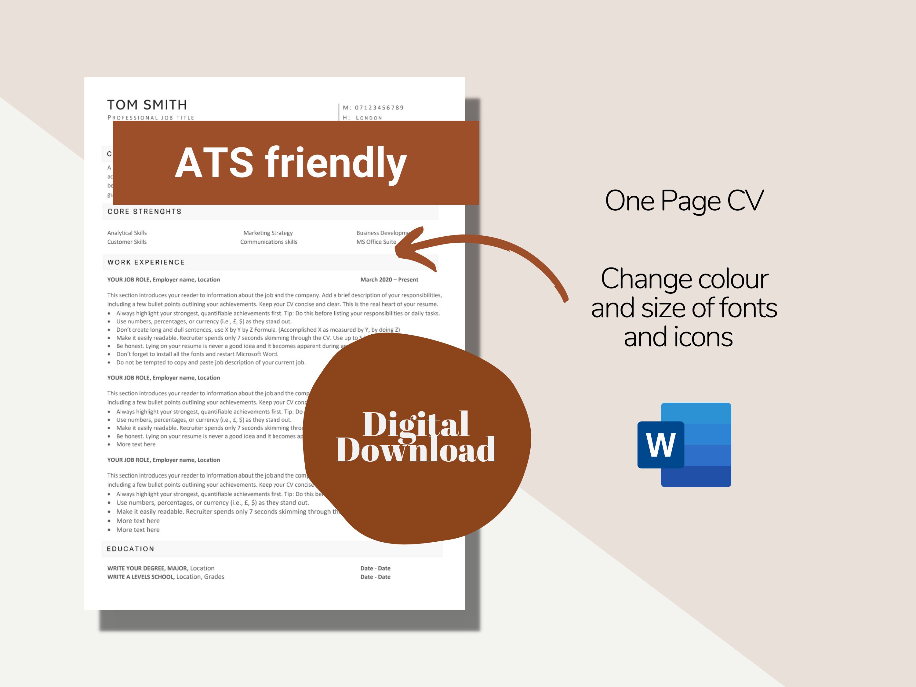 ATS Friendly Resume Template for Word, Clean Template Word, ATS ...