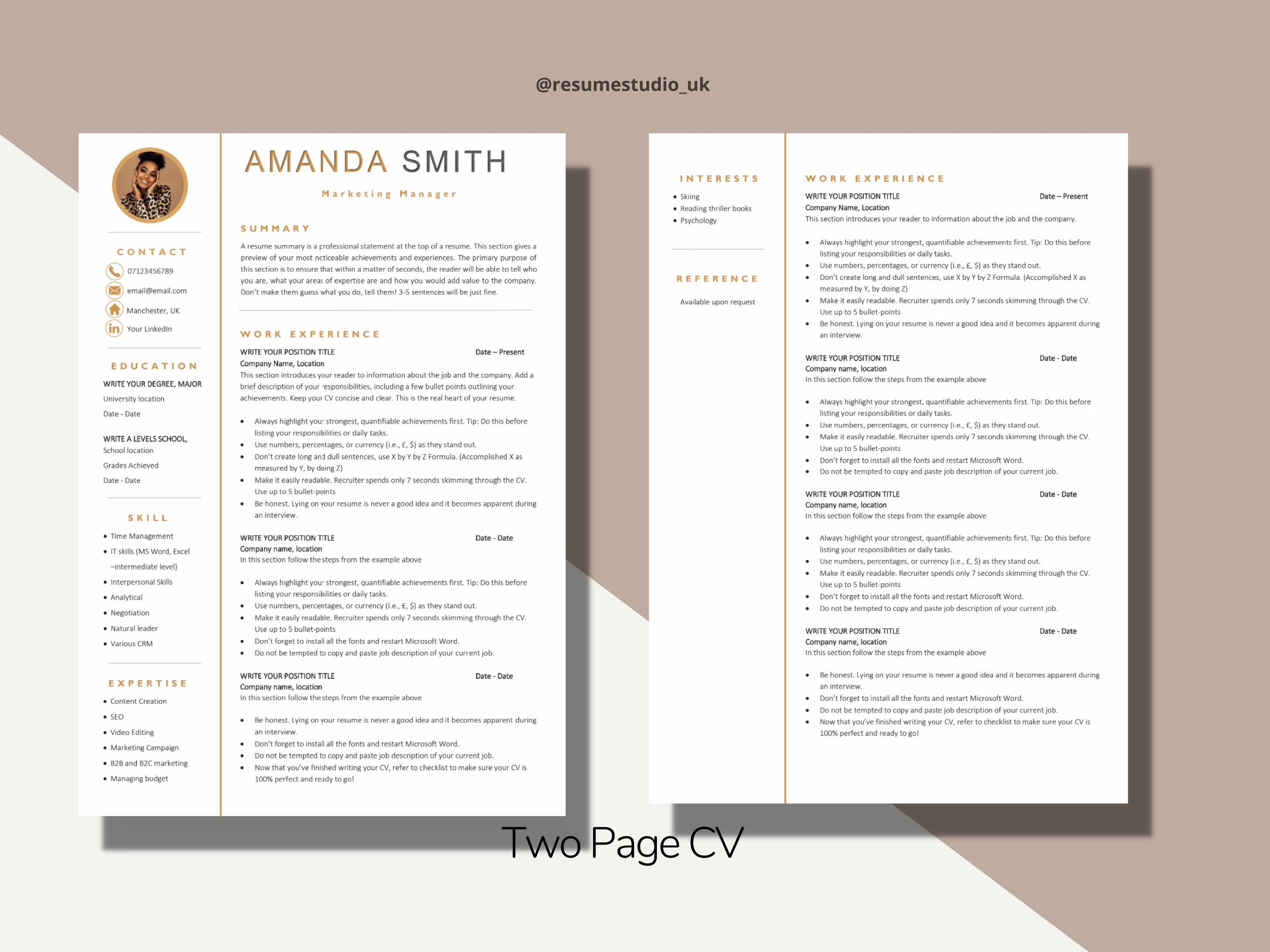 2 Page Professional Clean Resume Template, Cover Letter and References ...