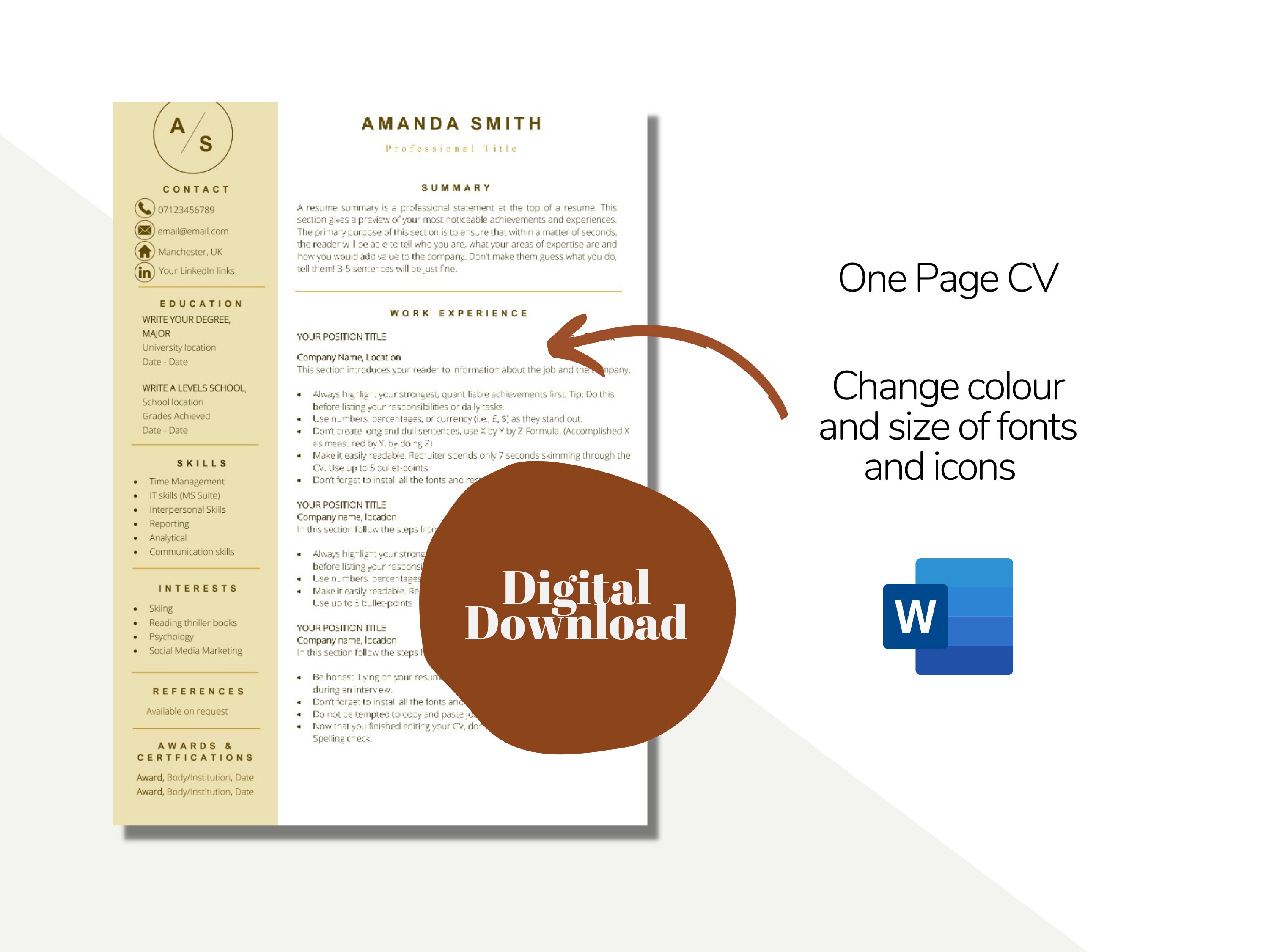 2 Page Professional Clean Resume| Template Cover Letter and References ...