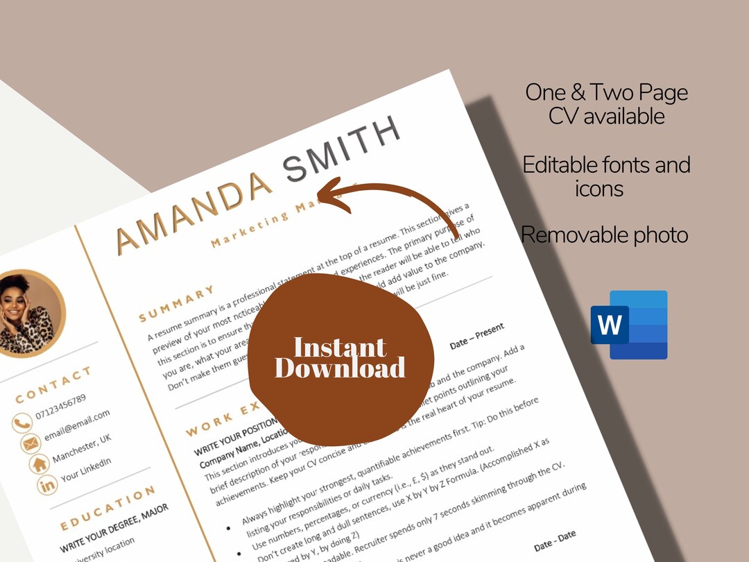 2 Page Professional Clean Resume Template, Cover Letter and References ...