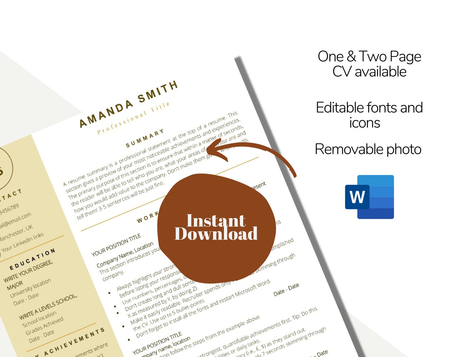 2 Page Professional Clean Resume| Template Cover Letter and References ...