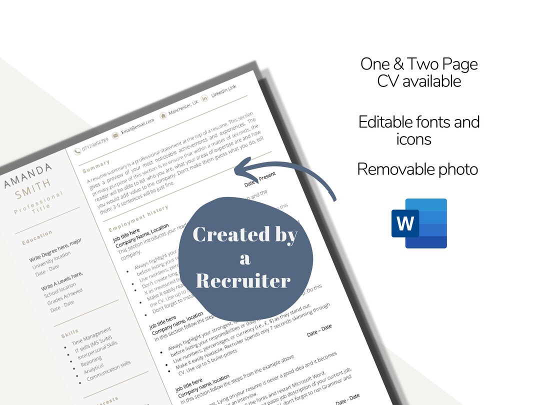 2 Page Professional Clean Resume| Template Cover Letter and References ...