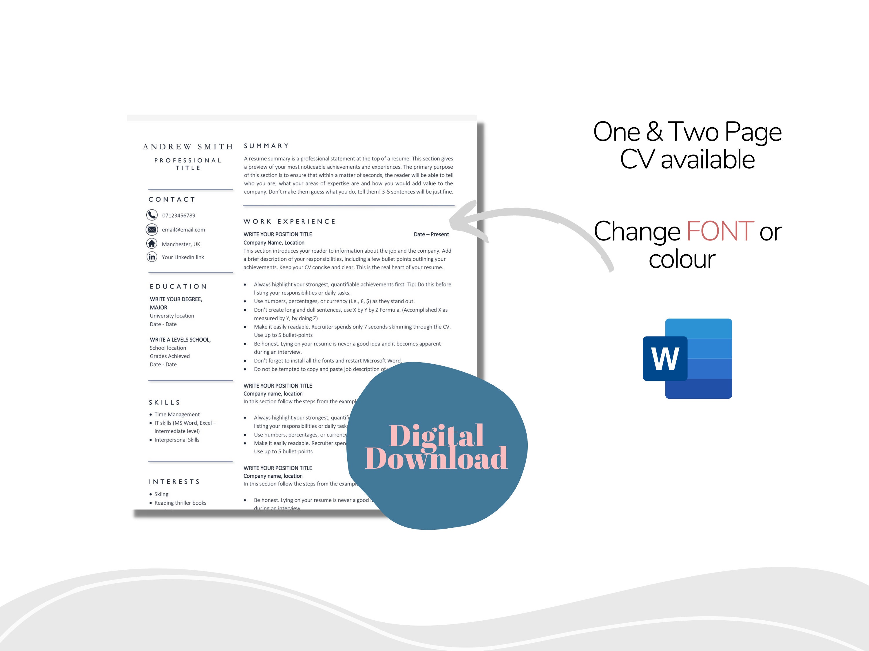 2 Page Professional Resume| Template Cover Letter and References ...